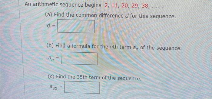 Solved An arithmetic sequence begins 2,11,20,29,38,…. (a) | Chegg.com