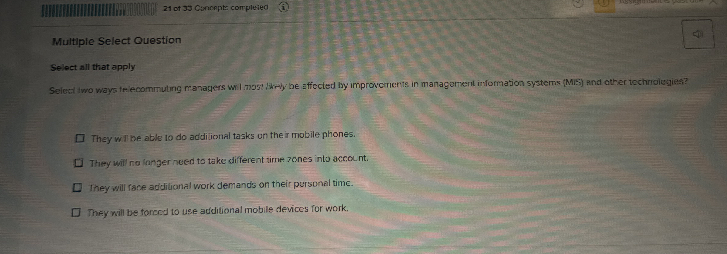 21 ﻿of 33 ﻿Concepts completedMultiple Select | Chegg.com