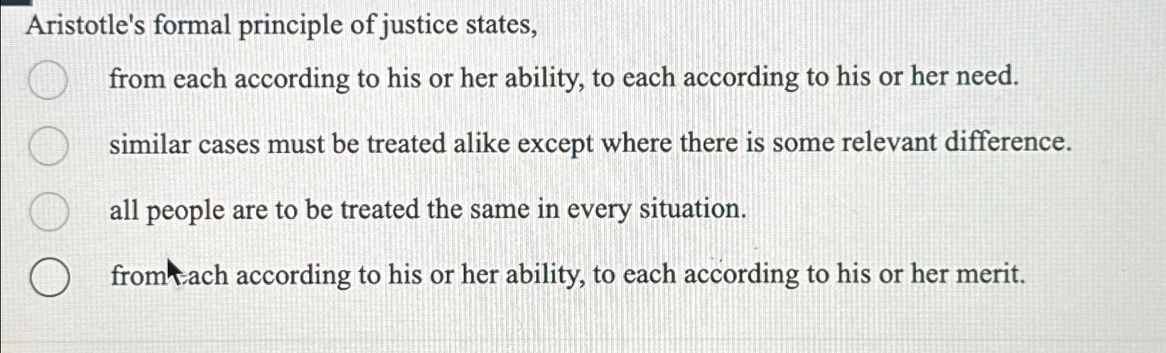 Solved Aristotle's formal principle of justice states, from | Chegg.com