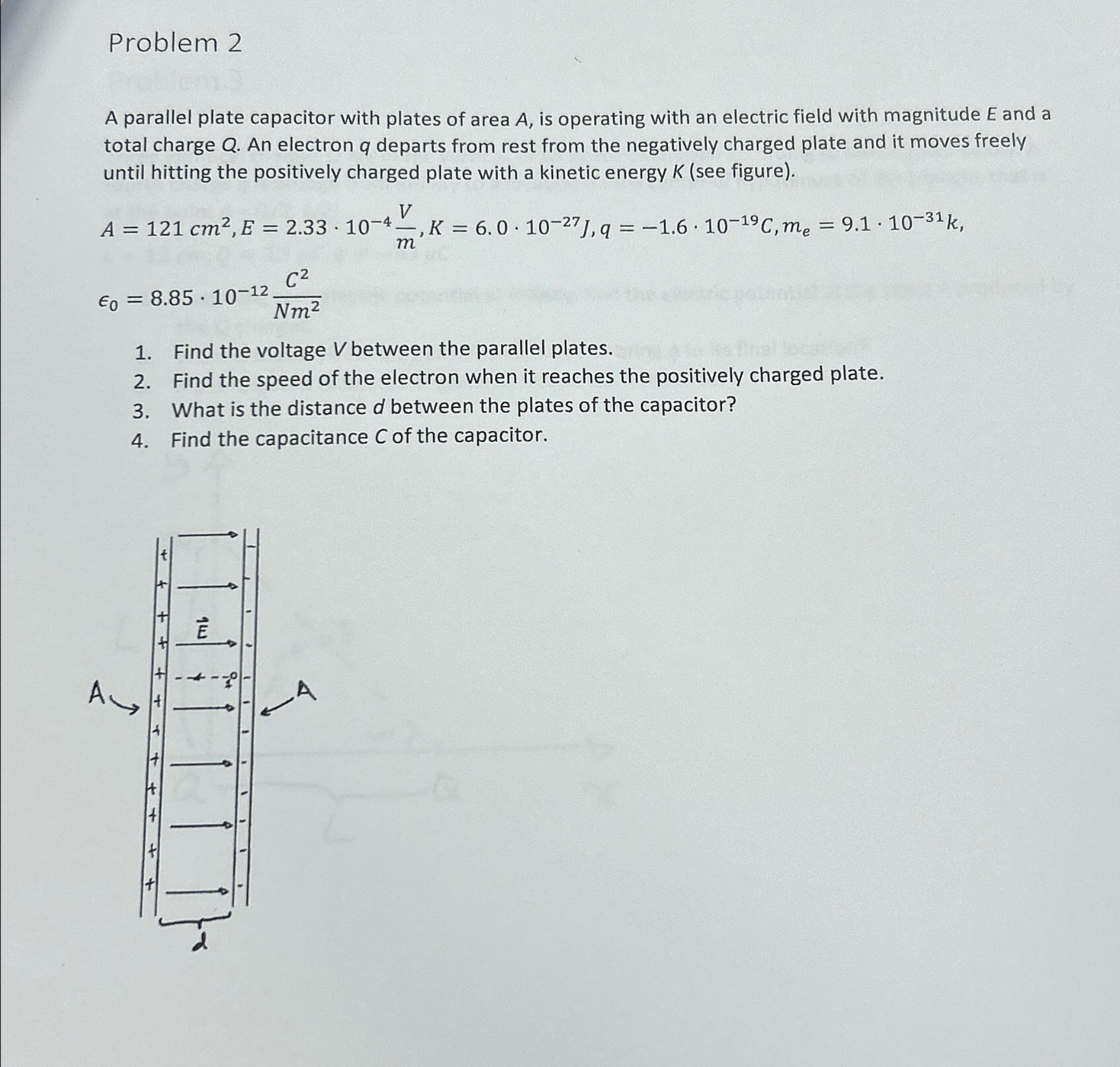 Solved How to solve...Problem 2A parallel plate capacitor | Chegg.com