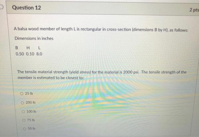 Solved Question 12 2 pts A balsa wood member of length Lis | Chegg.com