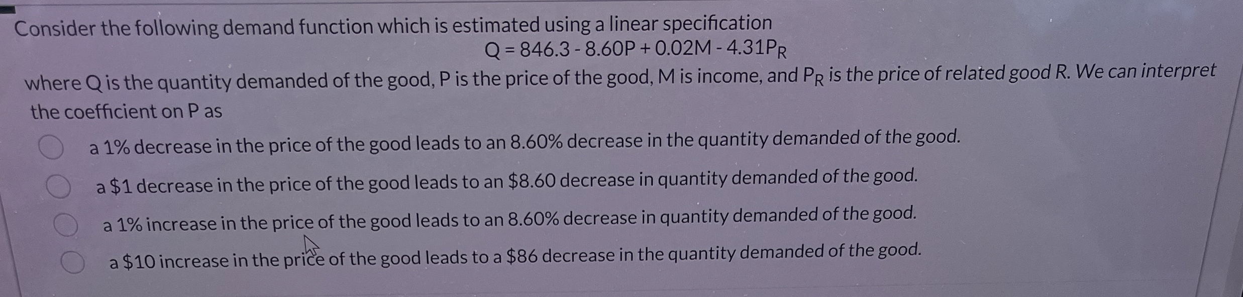 Solved Consider the following demand function which is | Chegg.com
