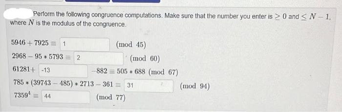 Solved Perform the following congruence computations. Make | Chegg.com