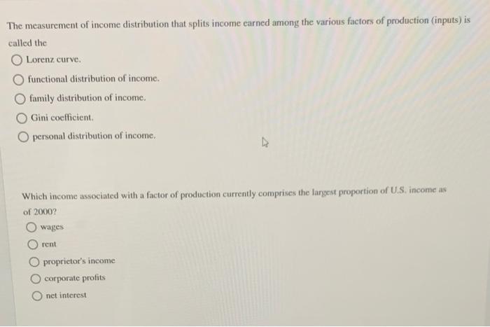 Solved The measurement of income distribution that splits | Chegg.com