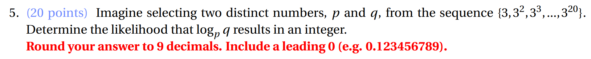 Solved (20 ﻿points) ﻿Imagine selecting two distinct numbers, | Chegg.com