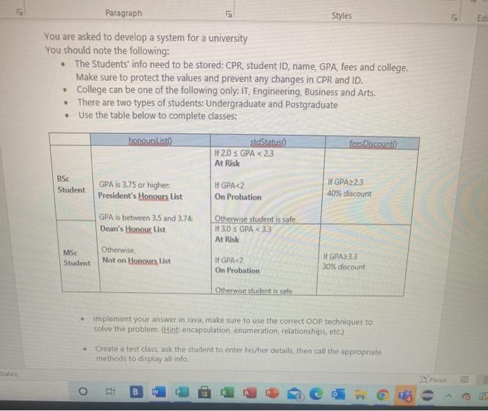 Solved 201 Project - Word Search ayout References Mailings | Chegg.com
