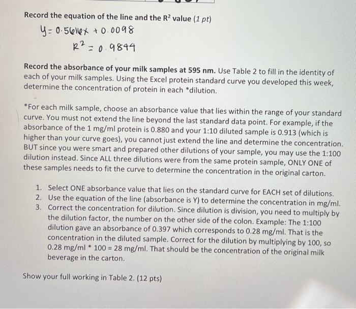 Solved Lab 8: Dilutions and Protein Assay Name Table 2 | Chegg.com