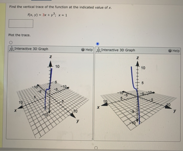 Solved Find the vertical trace of the function at the | Chegg.com