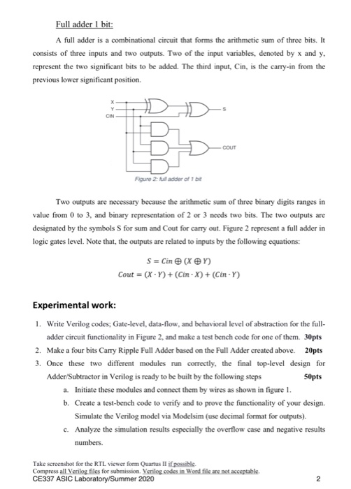 ASIC Assessment 1 Binary Adder Subtractor Full | Chegg.com