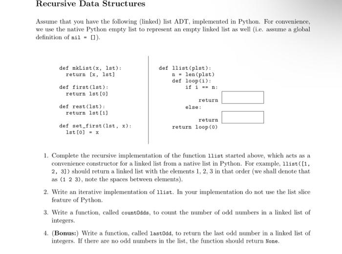 Solved Recursive Data Structures Assume that you have the | Chegg.com