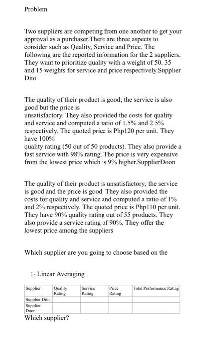 Solved Problem Two suppliers are competing from one another | Chegg.com