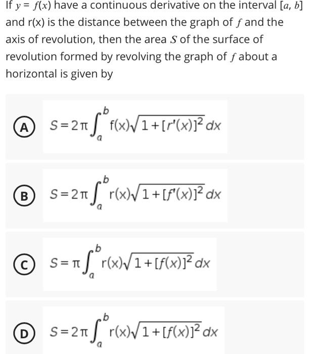 Solved If y = f(x) have a continuous derivative on the | Chegg.com