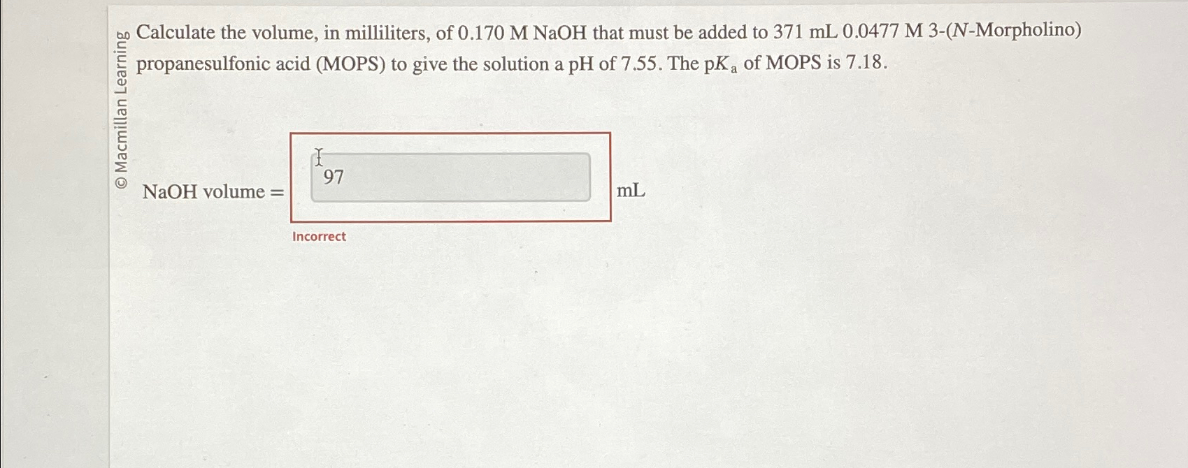 Solved ?n ﻿Calculate the volume, in milliliters, of | Chegg.com
