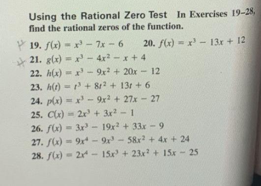 Solved Using the Rational Zero Test In Exercises 19-28, find | Chegg.com