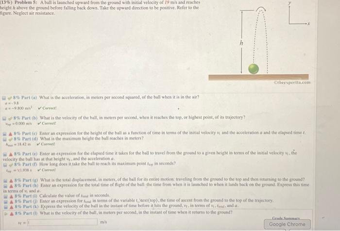 Solved (13\%) Problem 5: A ball is launched upward froen the | Chegg.com