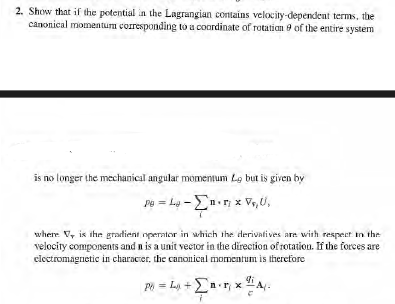 Solved Show that if the potential in the Lagrangian contains | Chegg.com