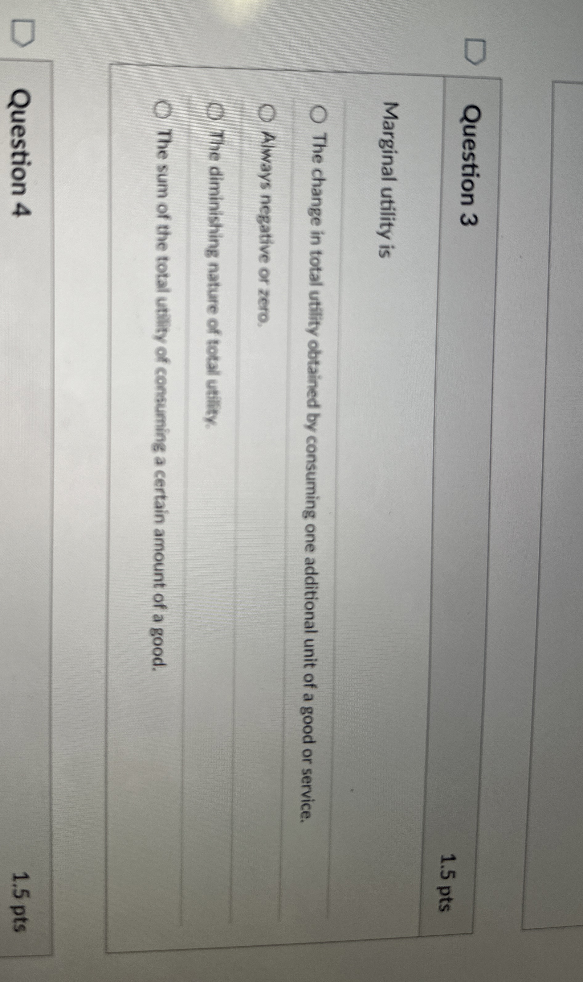 Solved Question 31.5 ﻿ptsMarginal utility isThe change in | Chegg.com