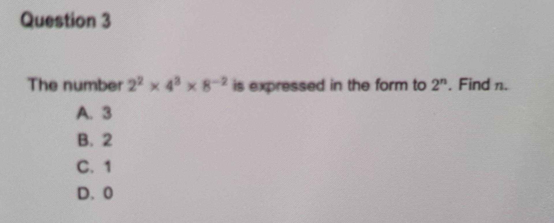 Solved The number 22×43×8−2 is expressed in the form to 2n. | Chegg.com