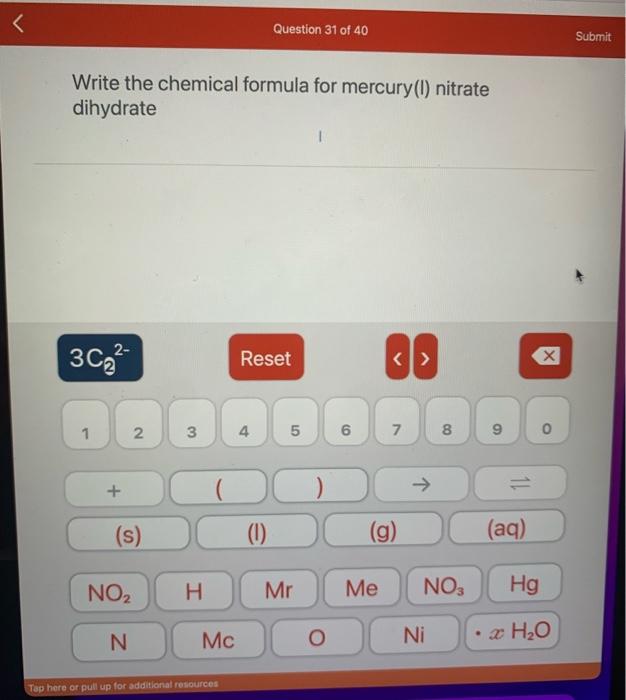 Solved Write the chemical formula for mercury(I) nitrate | Chegg.com