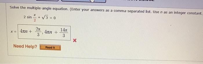 Solved Solve the multiple-angle equation. (Enter your | Chegg.com
