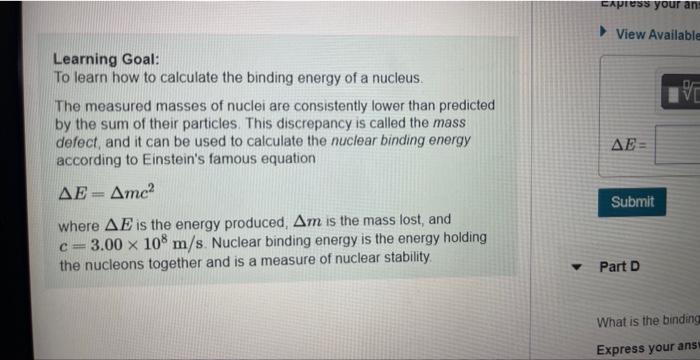 Solved ± Calculating Mass Defect and Nuclear Binding Einergy | Chegg.com