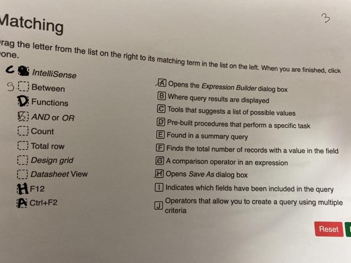 Solved Matching Drag the letter from the list on the right | Chegg.com
