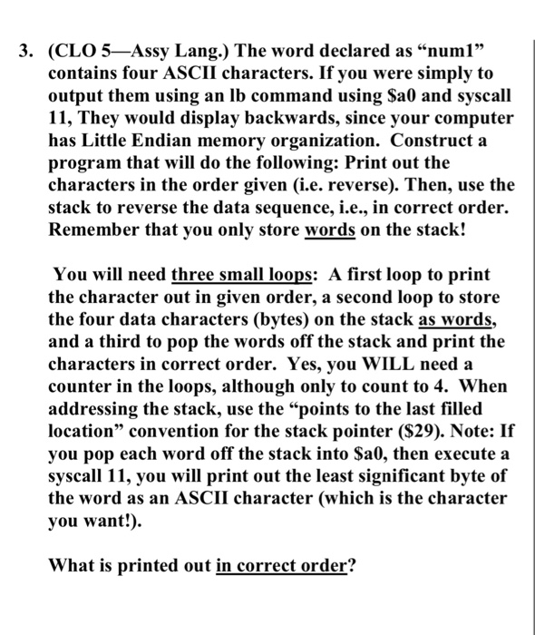 Solved 3 Clo 5 Assy Lang Word Declared Numl Contains Four Ascii