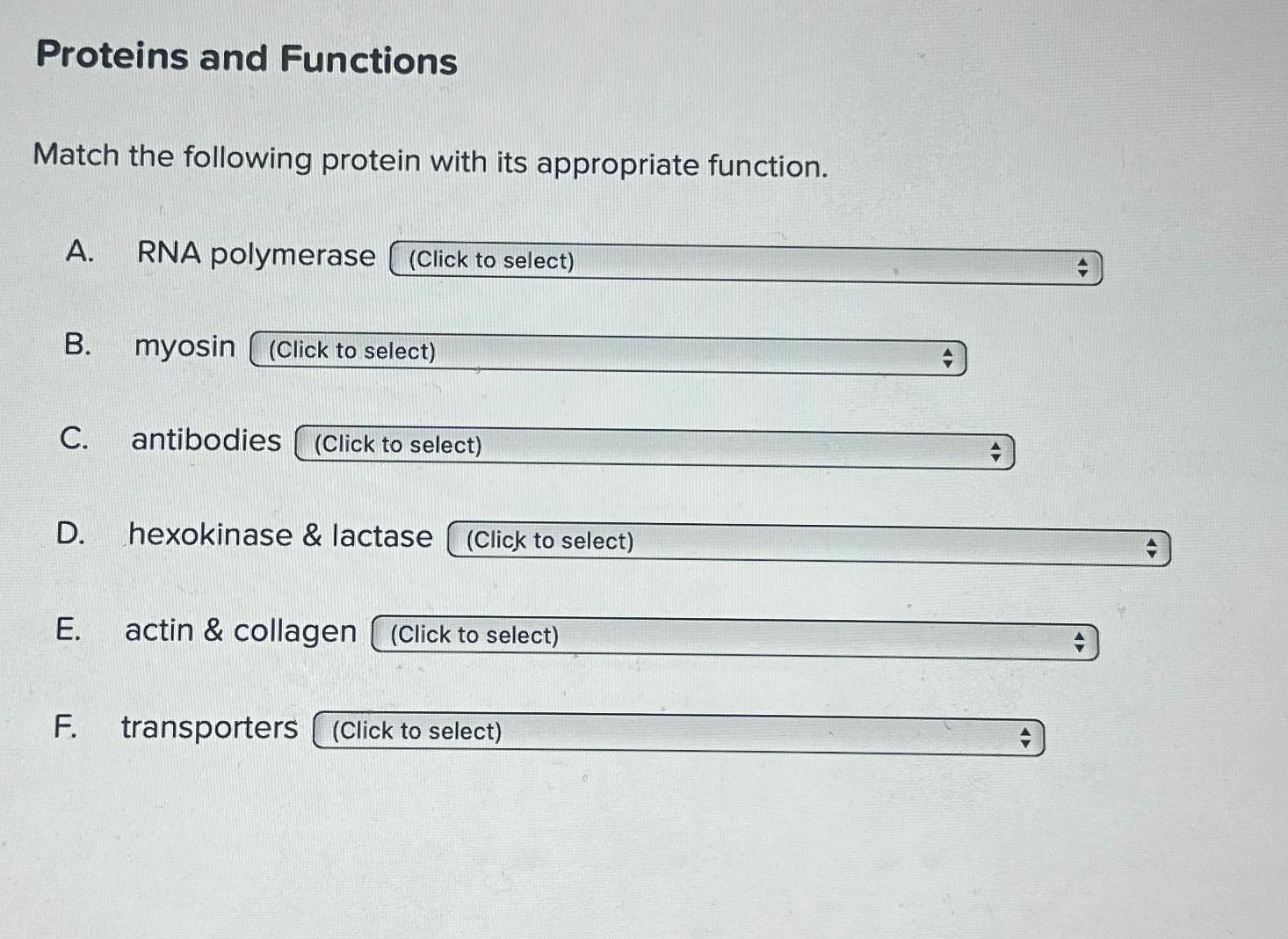 Solved Proteins and FunctionsMatch the following protein | Chegg.com