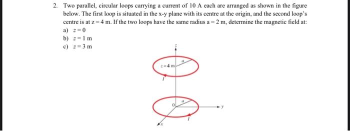 Solved 2. Two parallel, circular loops carrying a current of | Chegg.com