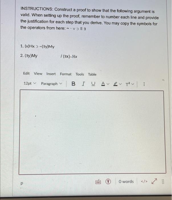 Solved INSTRUCTIONS: Construct a proof to show that the | Chegg.com