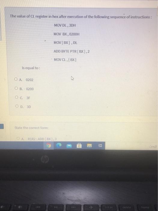 Solved The value of Cl register in hex after execution of | Chegg.com