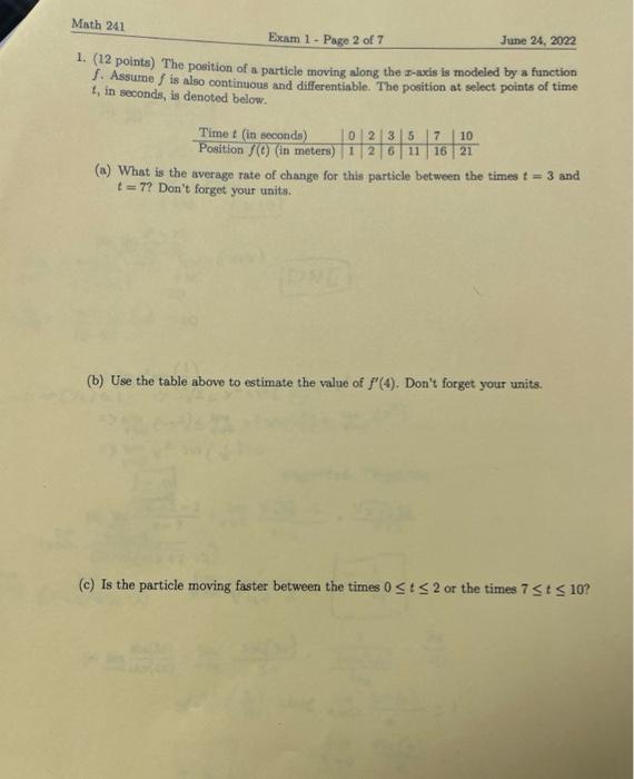 Solved Math 241 Exam 1- Page 2 of 7 June 24, 2022 1. (12 | Chegg.com
