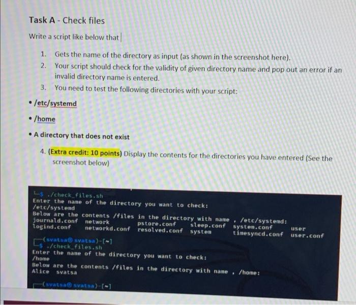 Solved Task ACheck files Write a script like below that 1. | Chegg.com