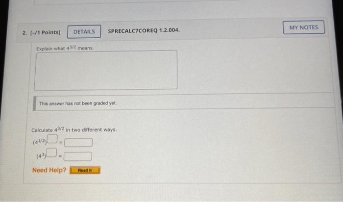 Solved 2. [-/1 Points] SPRECALCTCOREQ 1.2.004. This answer | Chegg.com