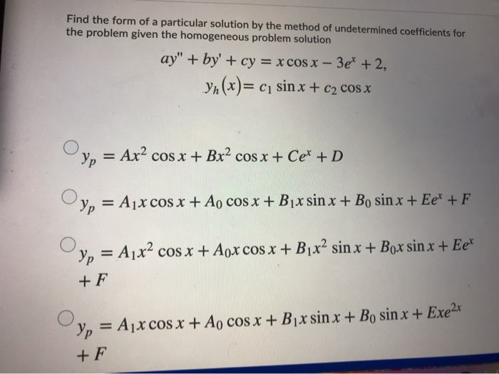 Solved Find the form of a particular solution by the method | Chegg.com
