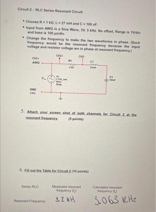 Solved - Choose R=1kΩ,L=27mH and C=100nF. - Input from AWG | Chegg.com