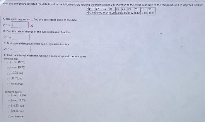 Solved Allen and coworkers collected the data found in the | Chegg.com