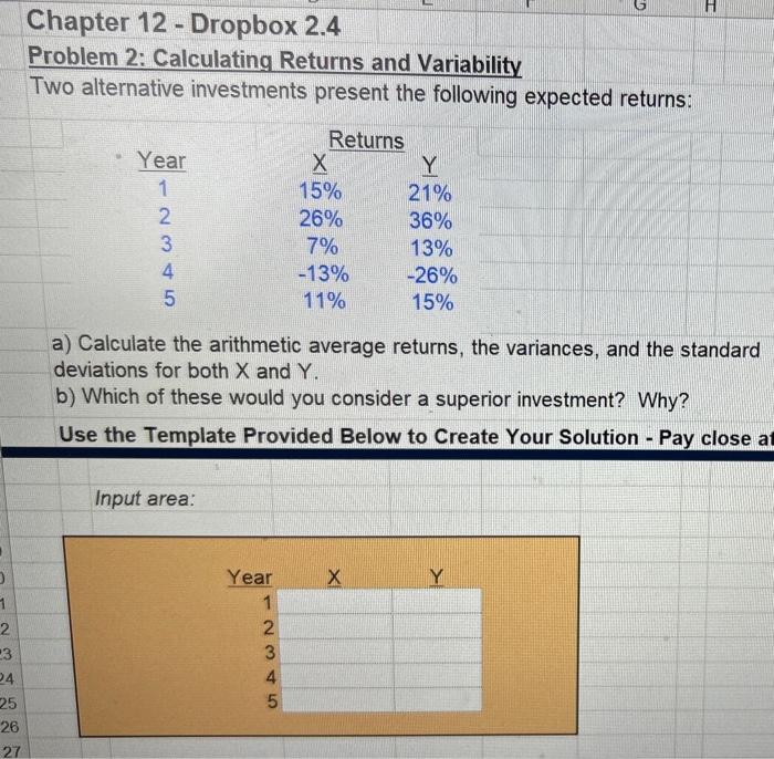 Solved Problem 2 Calculating Returns And Variability Two 