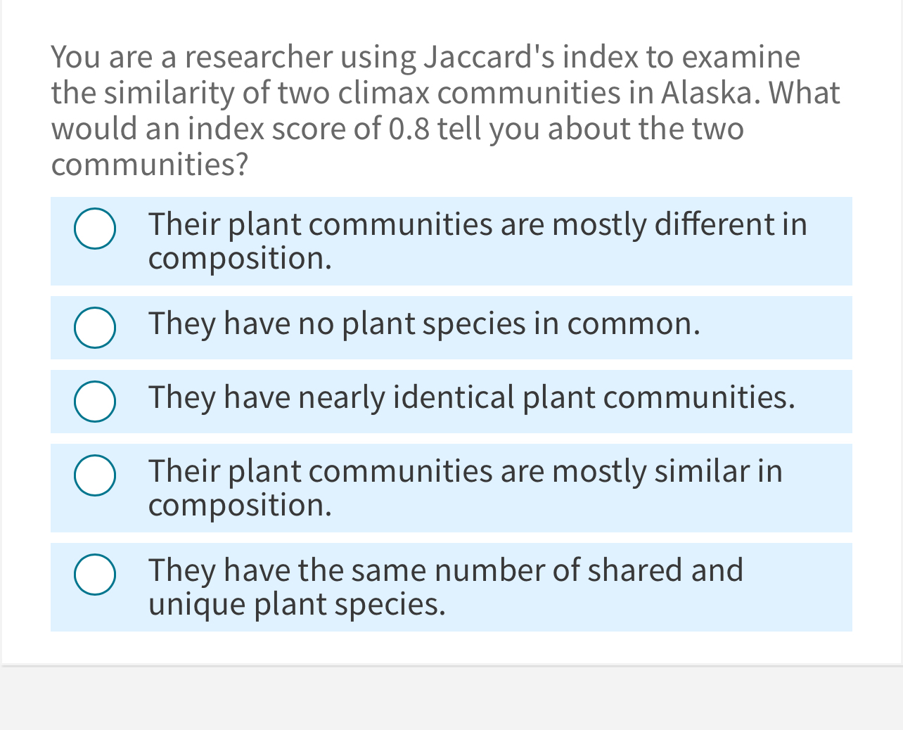 Solved You are a researcher using Jaccard's index to examine | Chegg.com