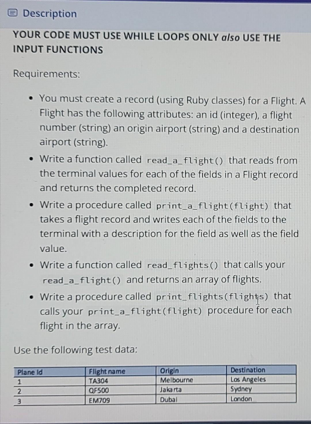 Solved How many flights are you entering: 3 Enter plane id: | Chegg.com