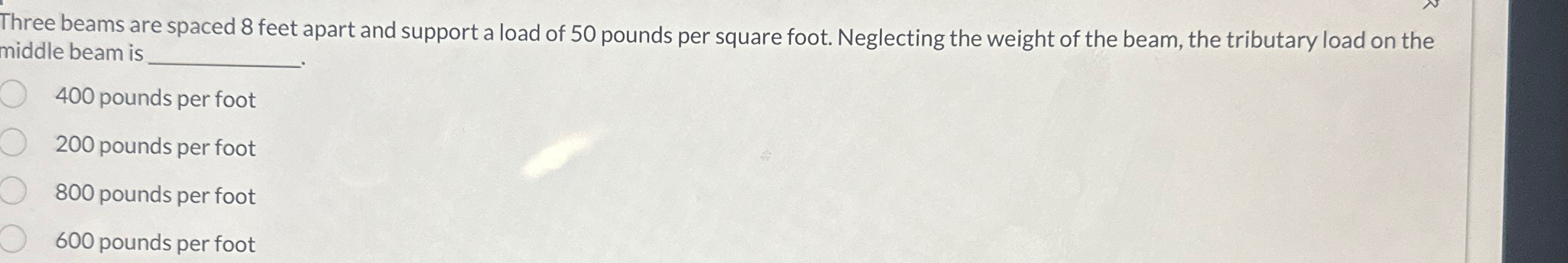 Solved Three beams are spaced 8 ﻿feet apart and support a | Chegg.com