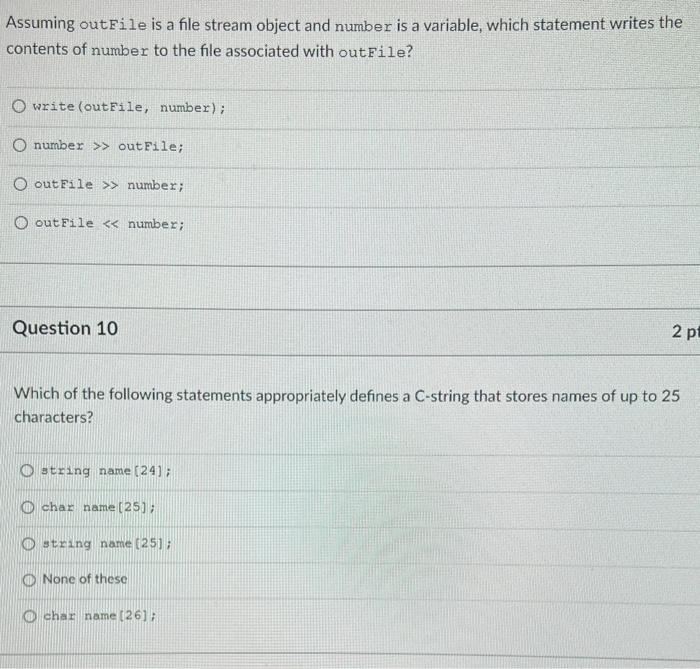 Assuming outFile is a file stream object and number | Chegg.com