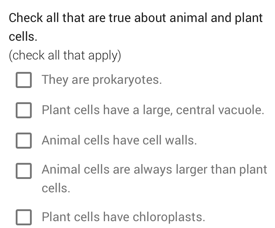 Solved Check all that are true about animal and plant | Chegg.com