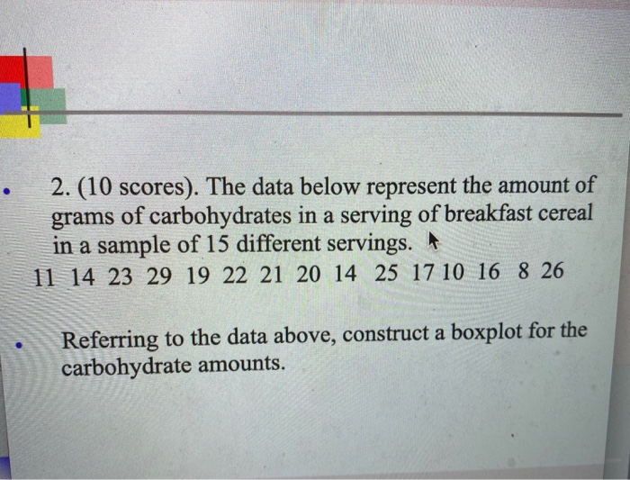 Solved 2. (10 scores). The data below represent the amount | Chegg.com