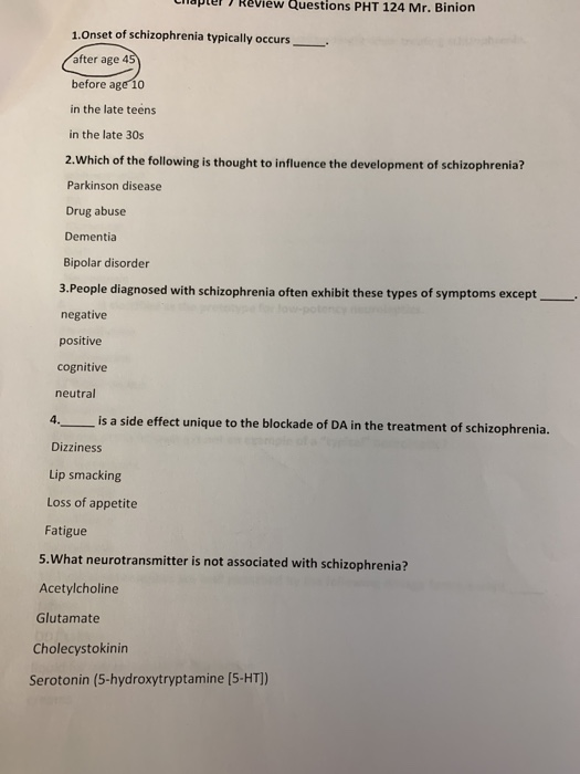 Solved Chapter Review Questions PHT 124 Mr. Binion 1. Onset | Chegg.com