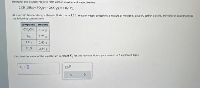 Solved Methanol and oxygen react to form carbon dioxide and | Chegg.com