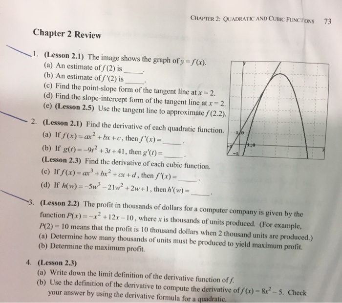 Solved CHAPTER 2: QUADRATIC AND CUBIC FUNCTIONS 73 Chapter 2 | Chegg.com