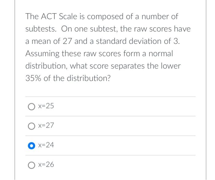 Solved The ACT Scale is composed of a number of subtests. On | Chegg.com