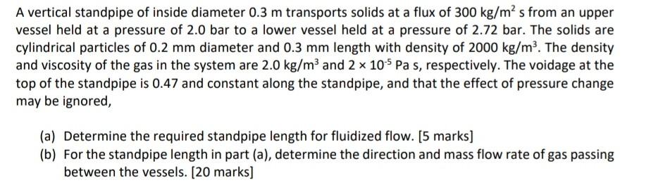 Solved A vertical standpipe of inside diameter 0.3 m | Chegg.com
