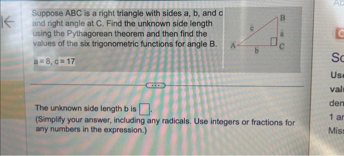 Solved Suppose ABC is a right triangle with sides a,b, and c | Chegg.com